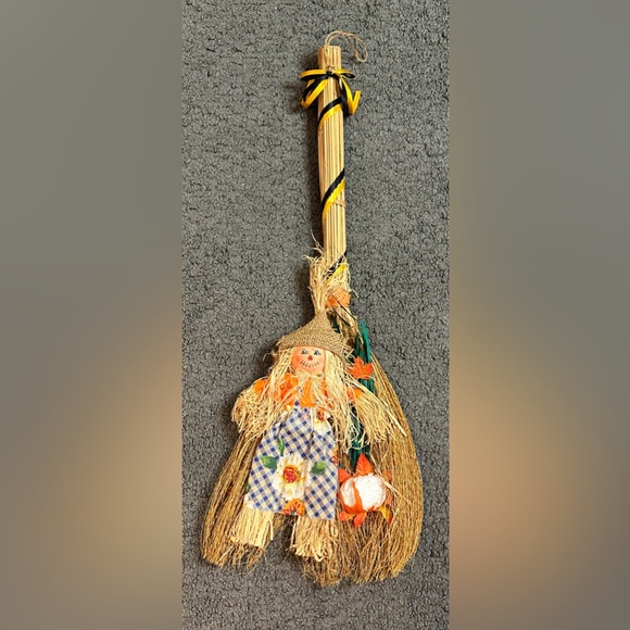Holiday | Vintage Straw Broom Scarecrow Fall Wall Hanging Door Pumpkin ...